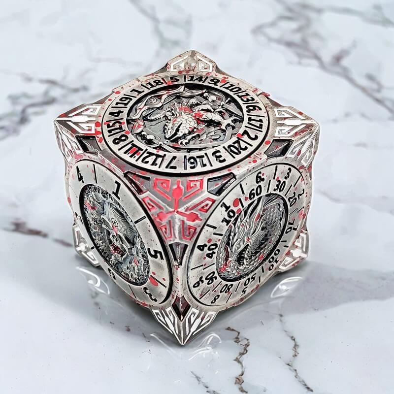 7-in-1 Dragon Cthulhu Skull Crocodile Rotating Metal DnD Dice Cube
