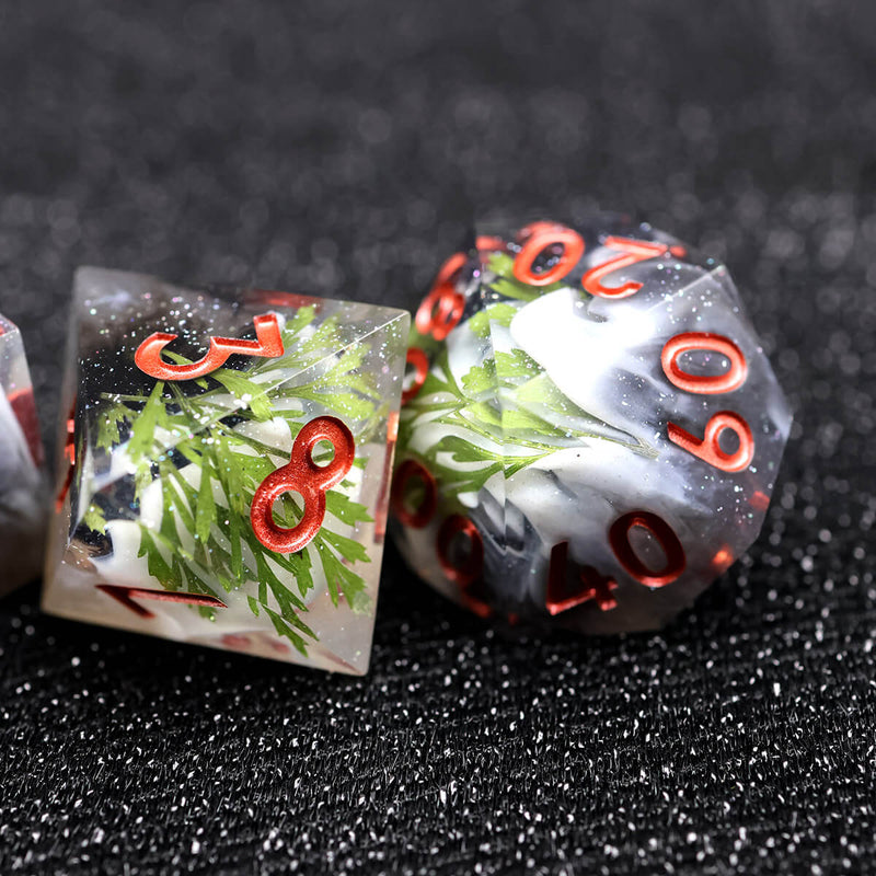 7-Piece Enchanted Forest Sharp Edge DND Dice Set | Dice of Dragons