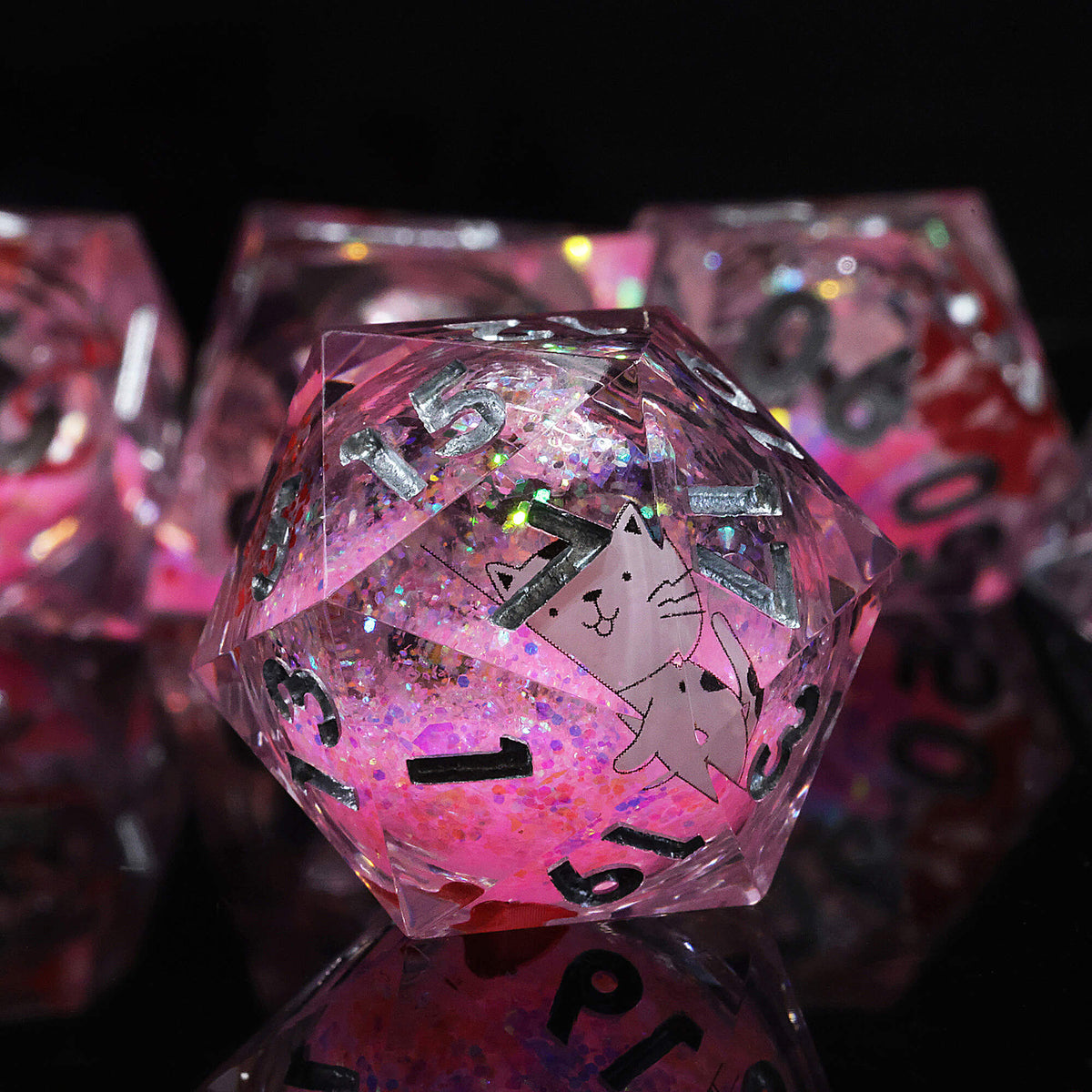 7-Piece Liquid Core D&D Dice Set | Cute Cat