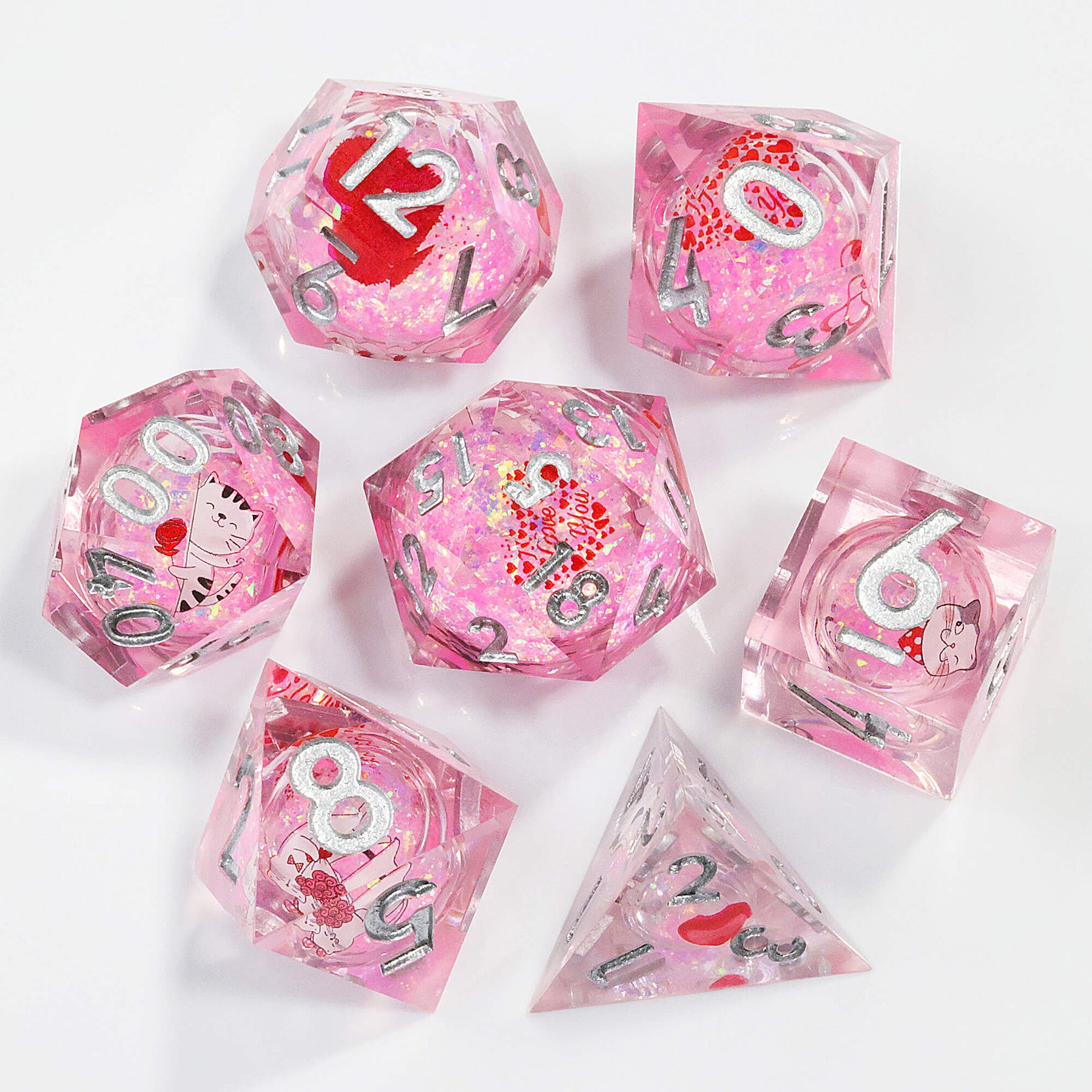 7-Piece Liquid Core D&D Dice Set | Cute Cat