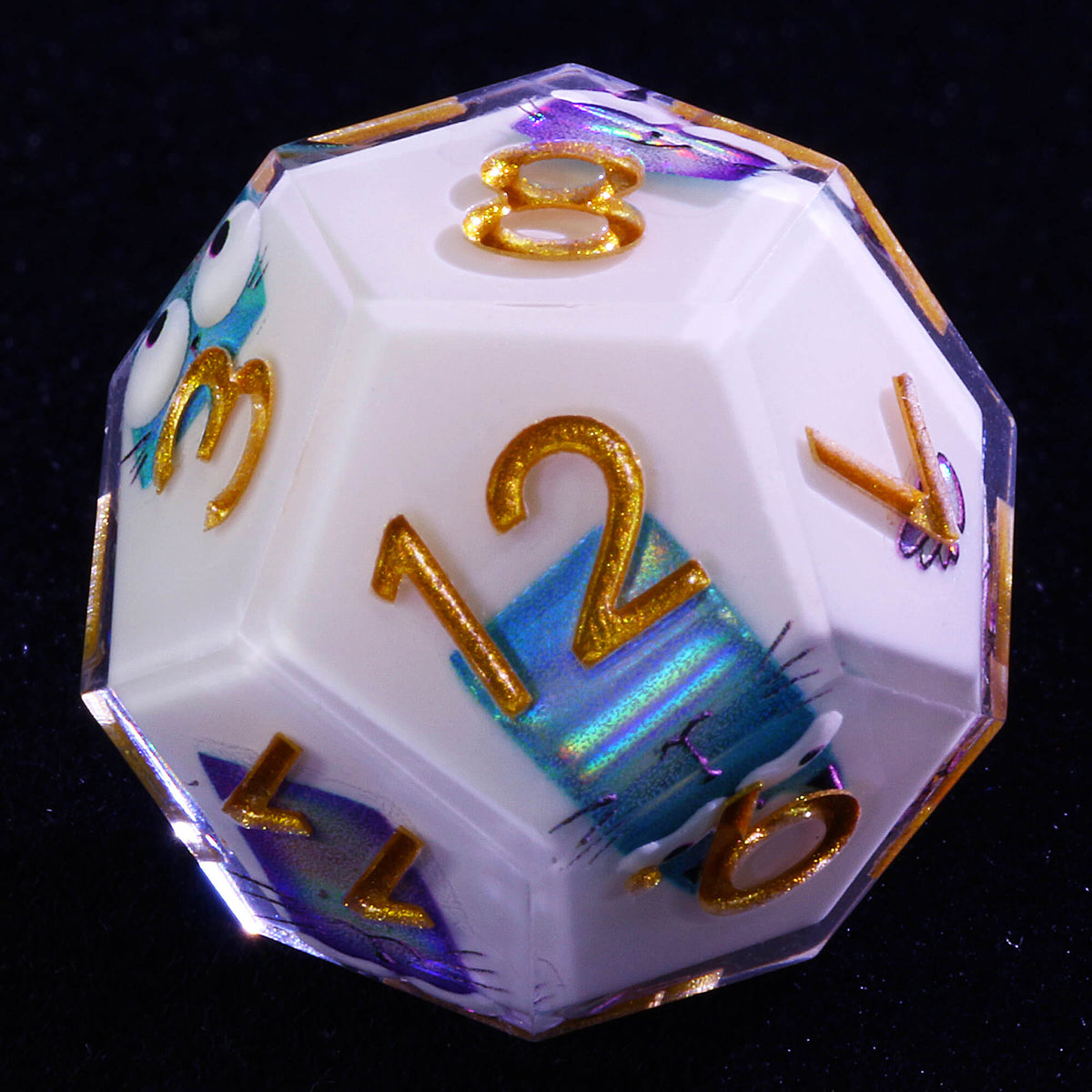 7 Piece Resin Polyhedral D&D Dice Sets Smiley Cat White | RPG Dice