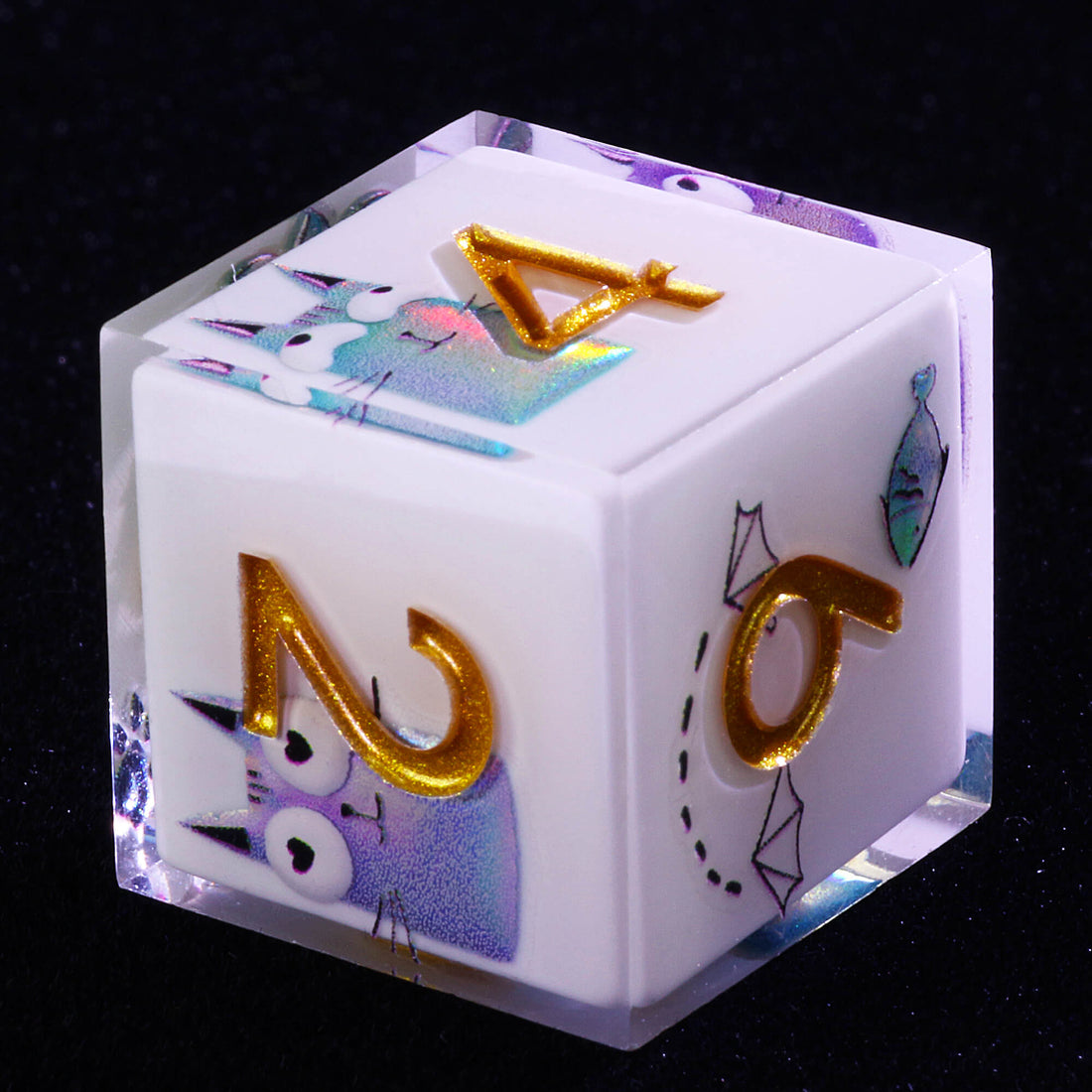 7 Piece Resin Polyhedral D&D Dice Sets Smiley Cat White | RPG Dice