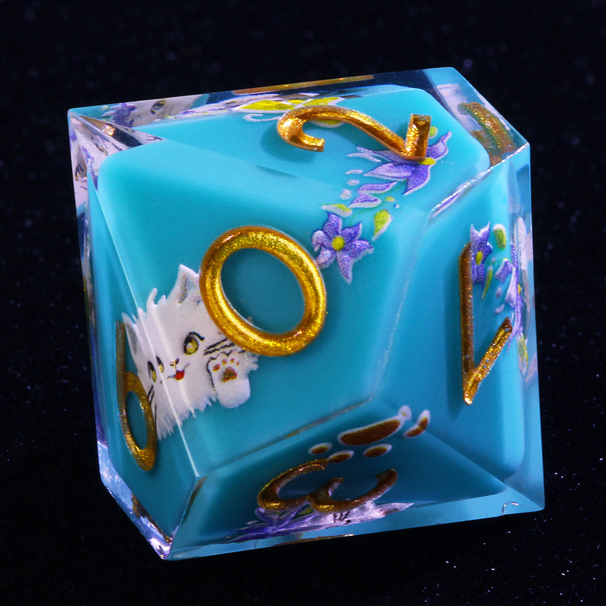 7 Piece Resin Polyhedral Dice Sets D&D Kitty Blue | RPG Dice