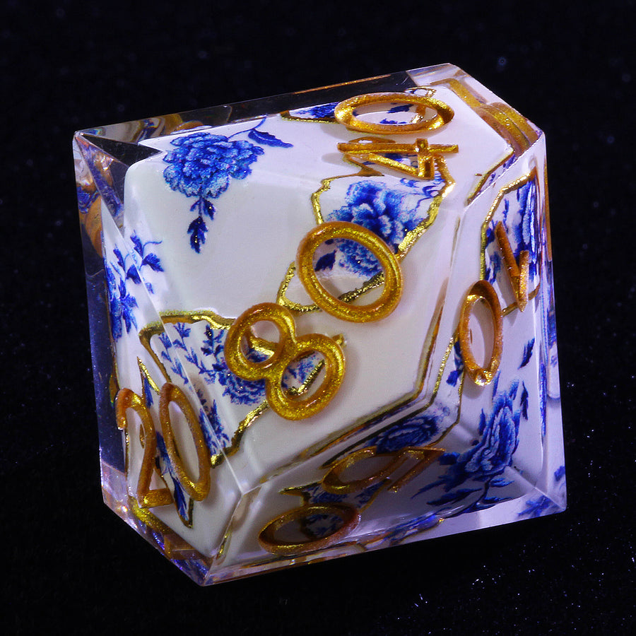 7 Piece Resin Dice Set DnD Blue and White Porcelain | RPG Dice