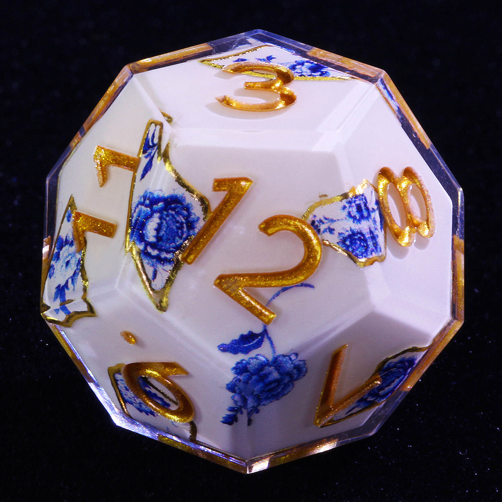 7 Piece Resin Dice Set DnD Blue and White Porcelain | RPG Dice