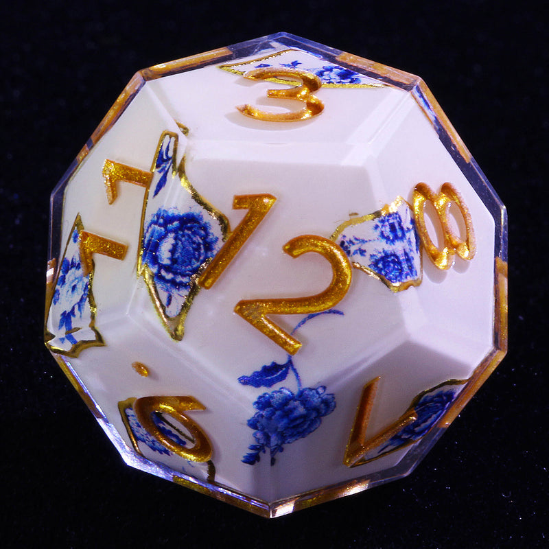 7 Piece Resin Dice Set DnD Blue and White Porcelain | RPG Dice