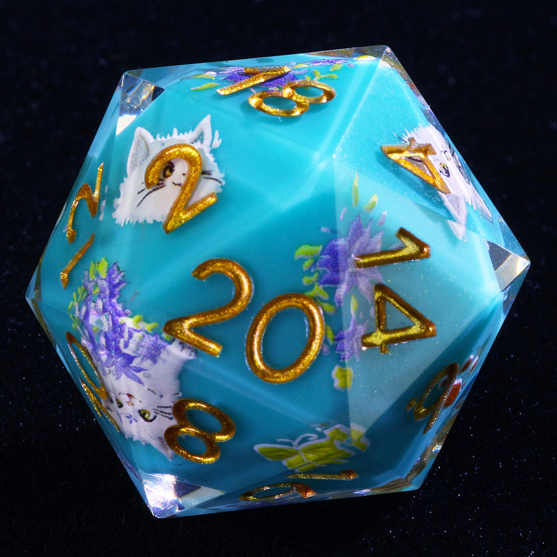 7 Piece Resin Polyhedral Dice Sets D&D Kitty Blue | RPG Dice
