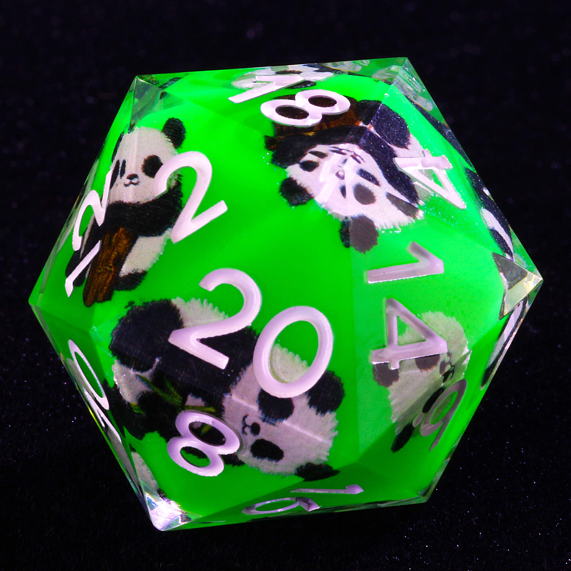 7 Piece Resin Dice Sets D&D Panda Green | Polyhedral Dice