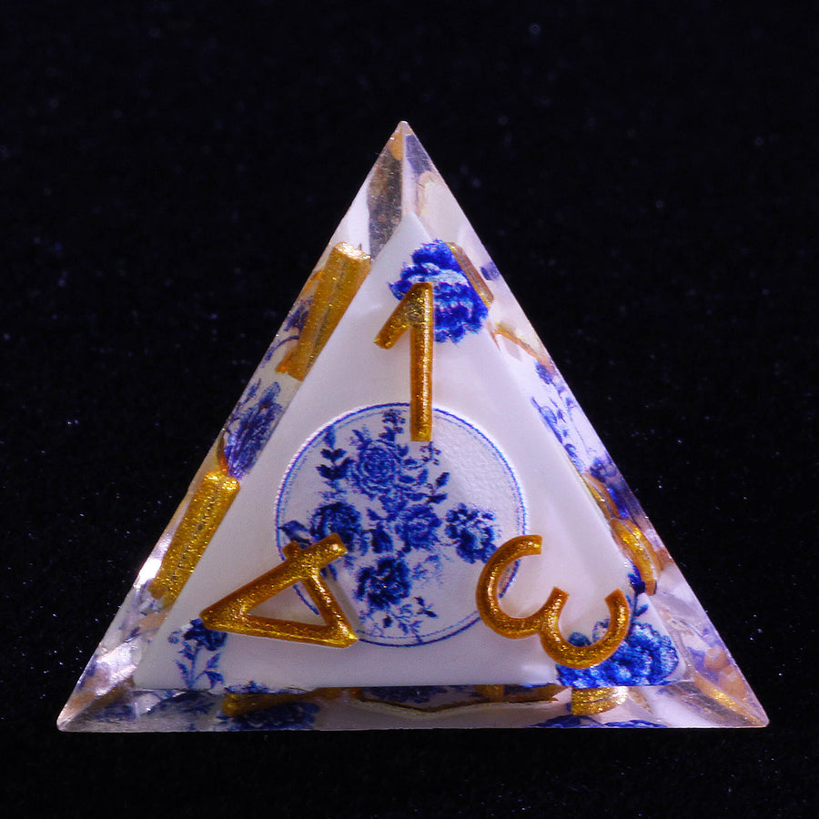 7 Piece Resin Dice Set DnD Blue and White Porcelain | RPG Dice