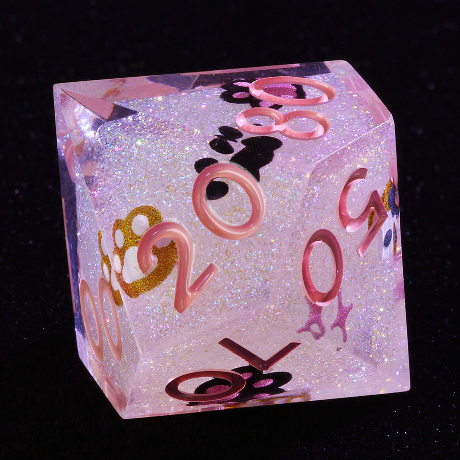 7 Piece Resin Polyhedral DnD Dice Set Pink Cat Paw | RPG Dice