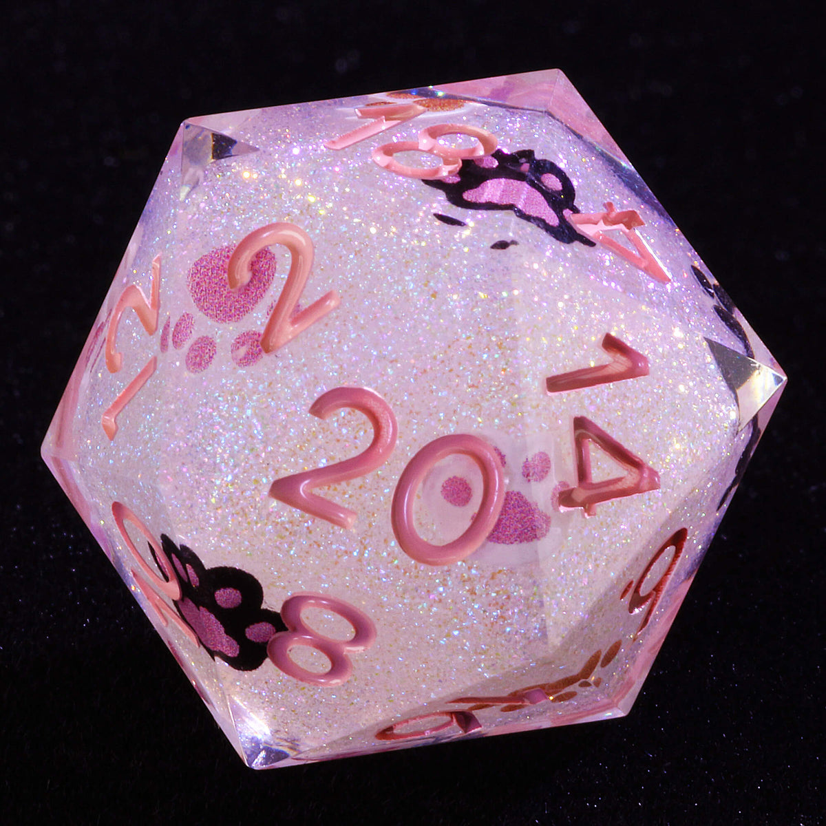 7 Piece Resin Polyhedral DnD Dice Set Pink Cat Paw | RPG Dice