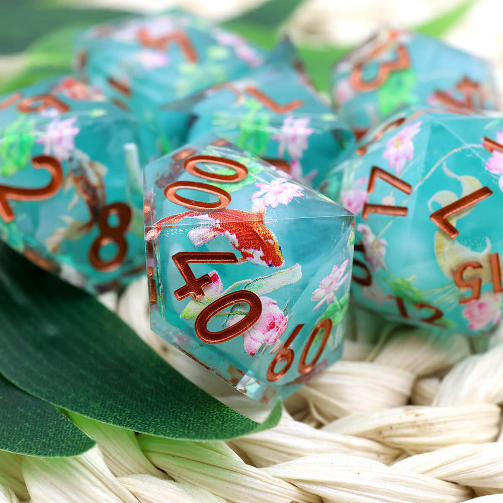 7-Piece Sharp Edge Layered Lotus Flower DND Dice Set | Dice of Dragons