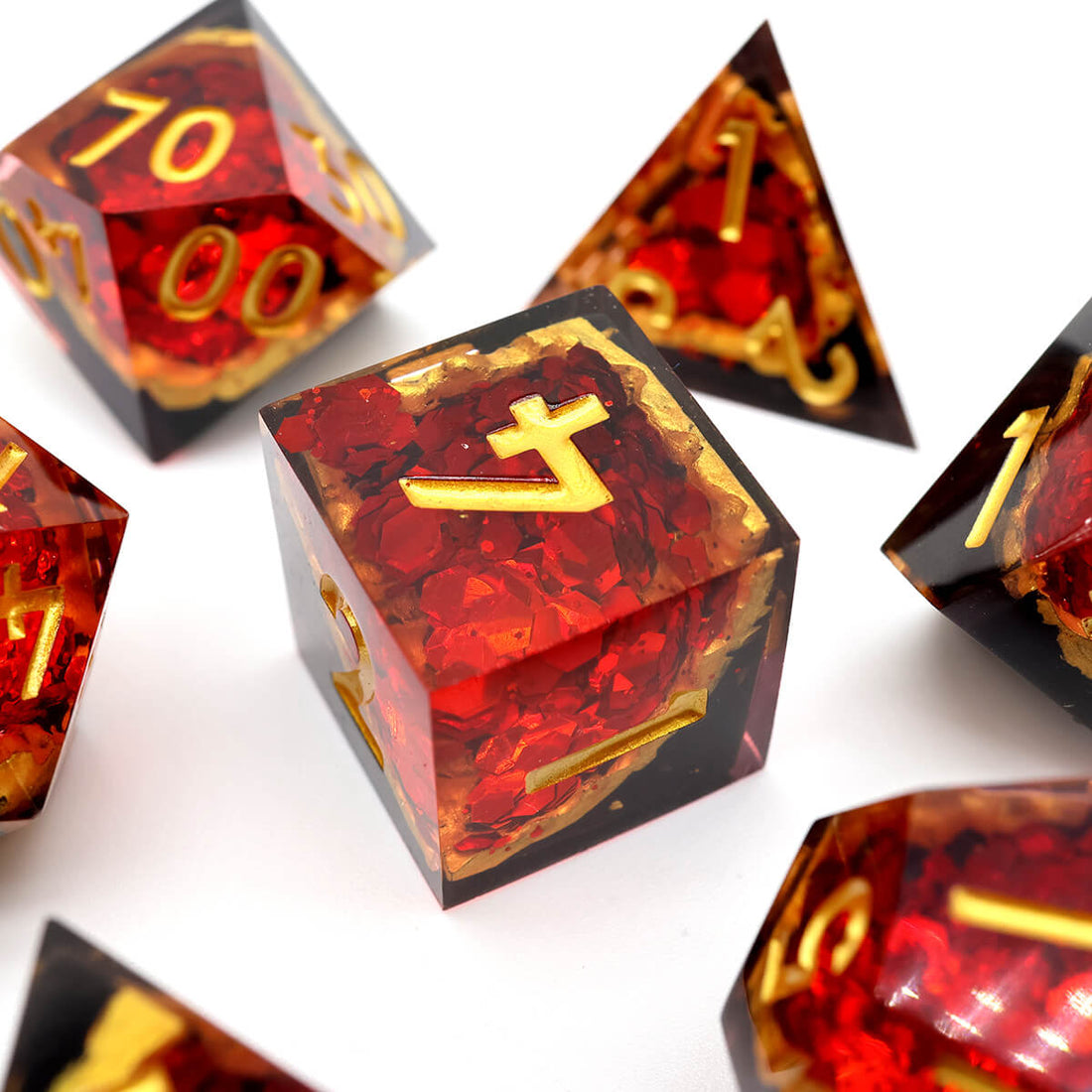 7-Piece Sharp Edge Red Geode DND Dice Set | Dice of Dragons