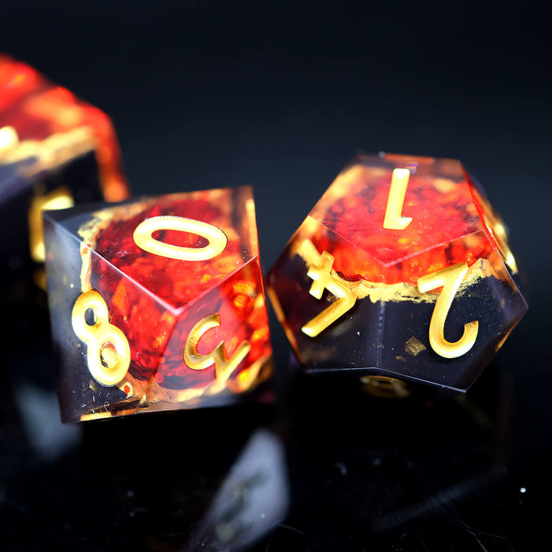7-Piece Sharp Edge Red Geode DND Dice Set | Dice of Dragons