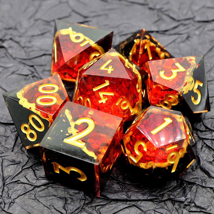 7-Piece Sharp Edge Red Geode DND Dice Set | Dice of Dragons