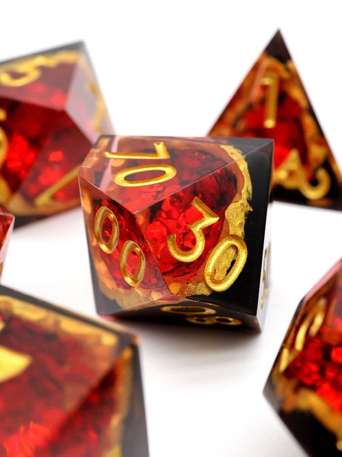 7-Piece Sharp Edge Red Geode DND Dice Set | Dice of Dragons