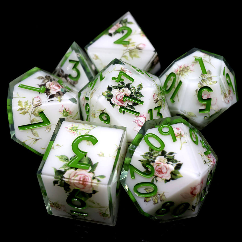 Flower Layered Sharp Edge DND Dice Set - 7 Pieces | Dice of Dragons