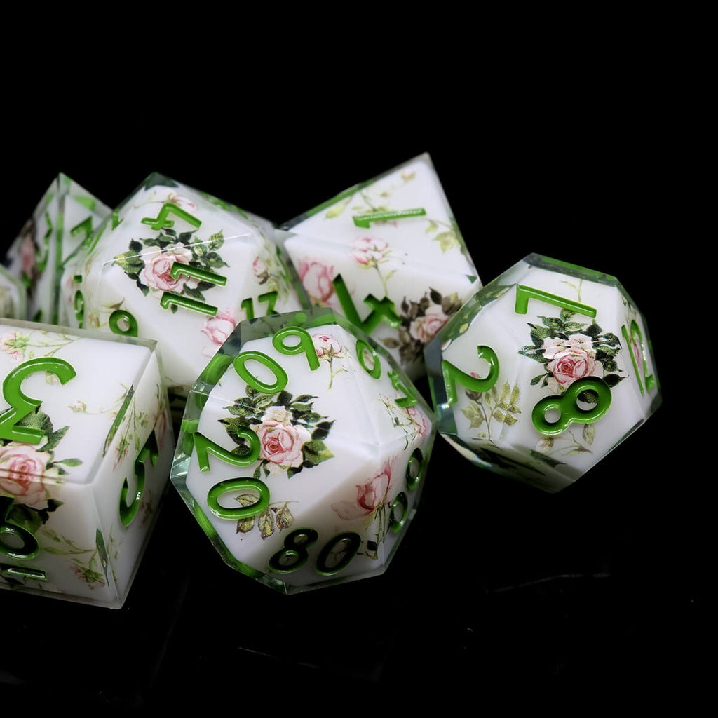 Flower Layered Sharp Edge DND Dice Set - 7 Pieces | Dice of Dragons