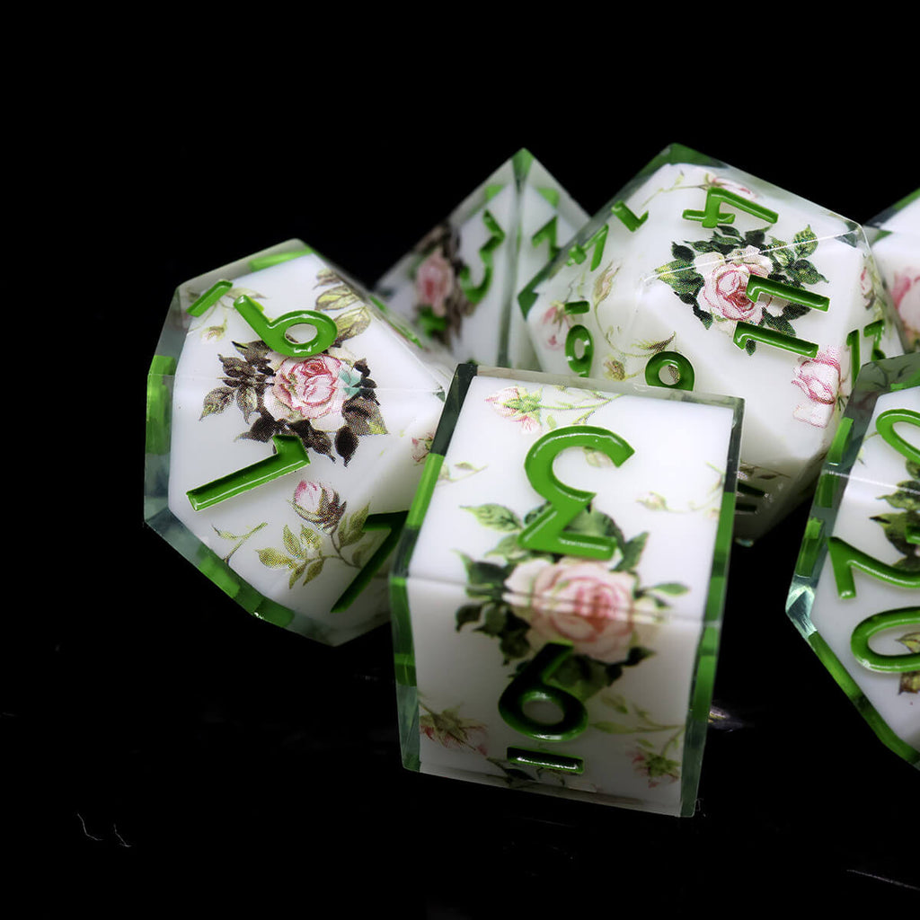 Flower Layered Sharp Edge DND Dice Set - 7 Pieces | Dice of Dragons