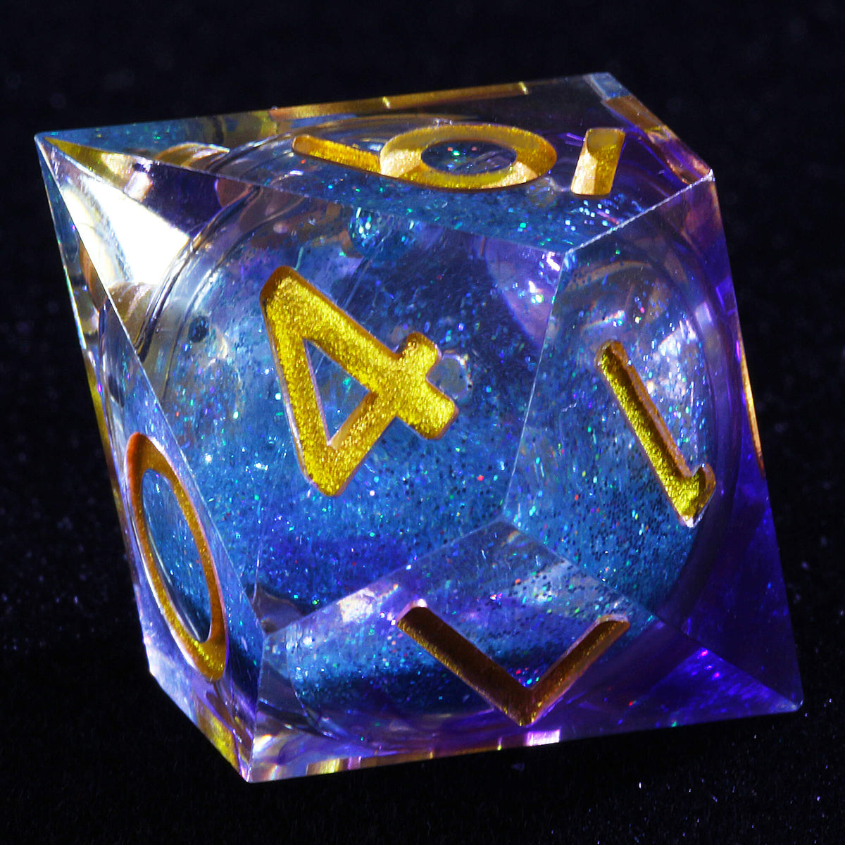 7 Polyhedral Resin Glitter Liquid Core D and D Set Dice Purple