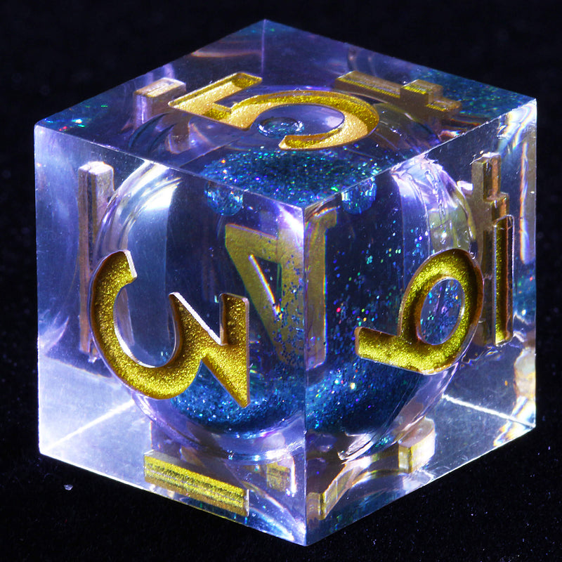 7 Polyhedral Resin Glitter Liquid Core D and D Set Dice Purple