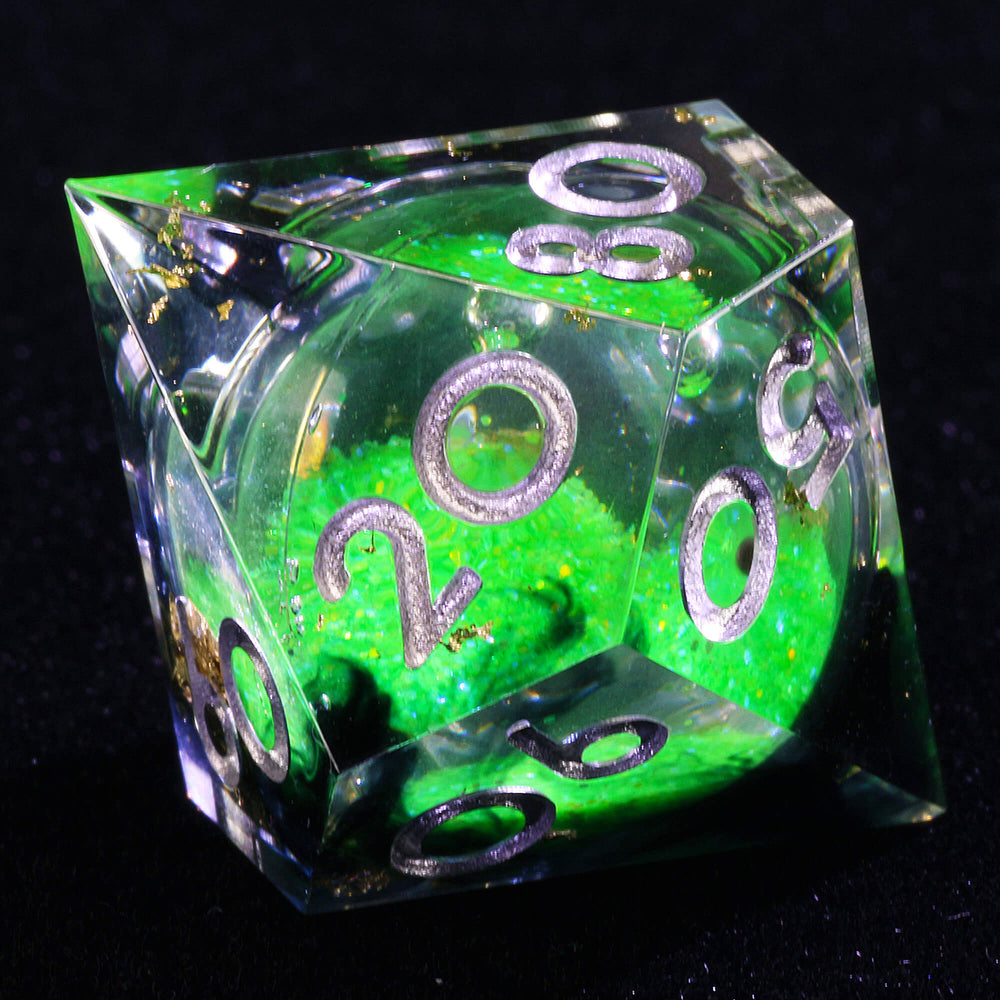 7 Polyhedral Resin Liquid Core Dice Set DnD Green