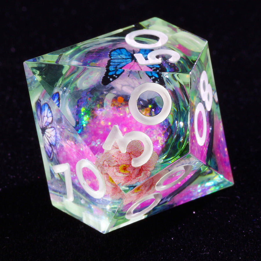 7 Resin Liquid Core Set of Dice D&D Butterfly | Unique RPG Dice
