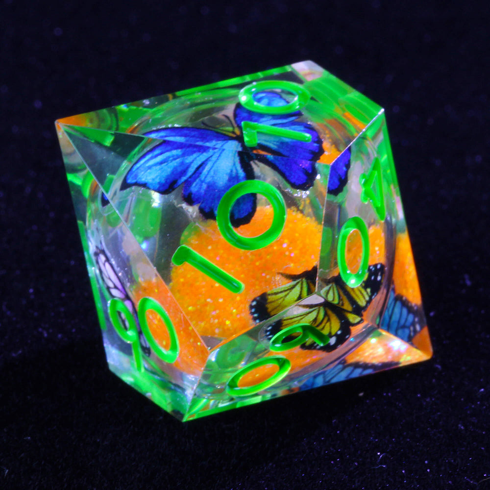 7 Polyhedral Resin Liquid Core DnD Set of Dice Butterfly | RPG Dice