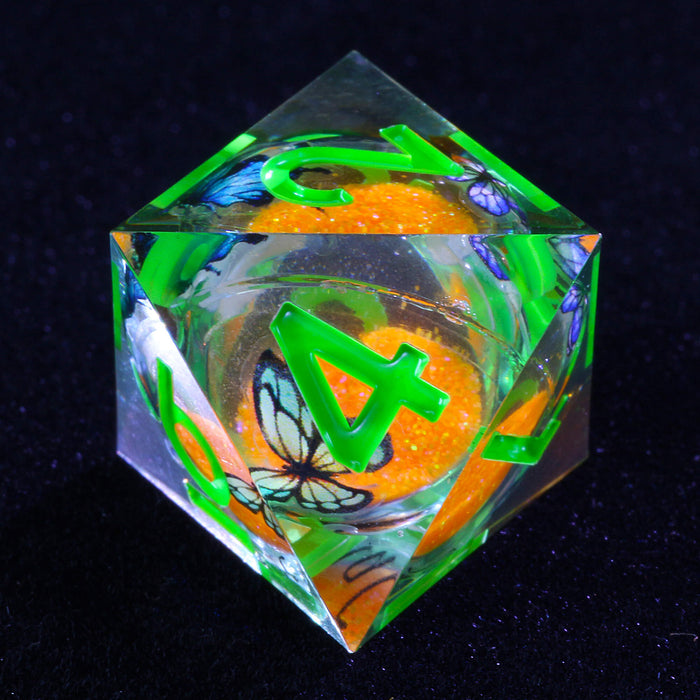7 Polyhedral Resin Liquid Core DnD Set of Dice Butterfly | RPG Dice