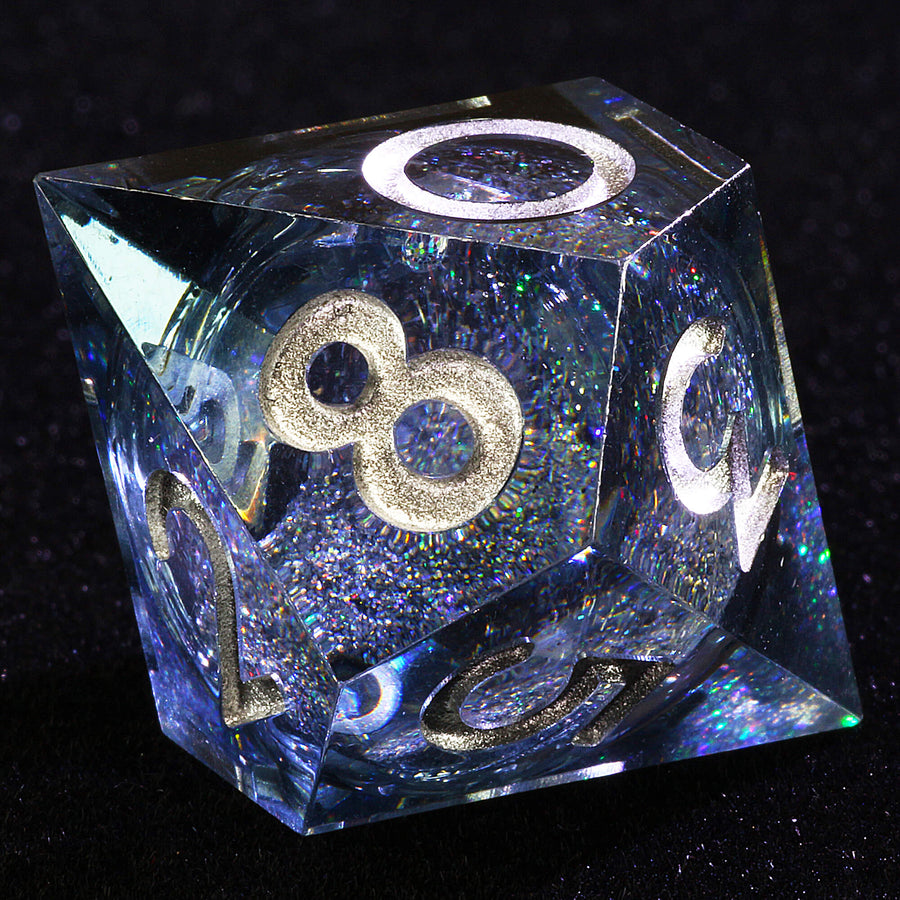 7 Polyhedral Resin Silver Liquid Core Set Dice D&D Black