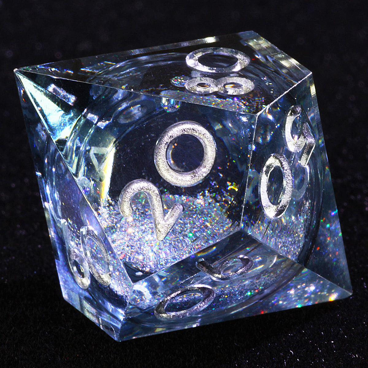 7 Polyhedral Resin Silver Liquid Core Set Dice D&D Black