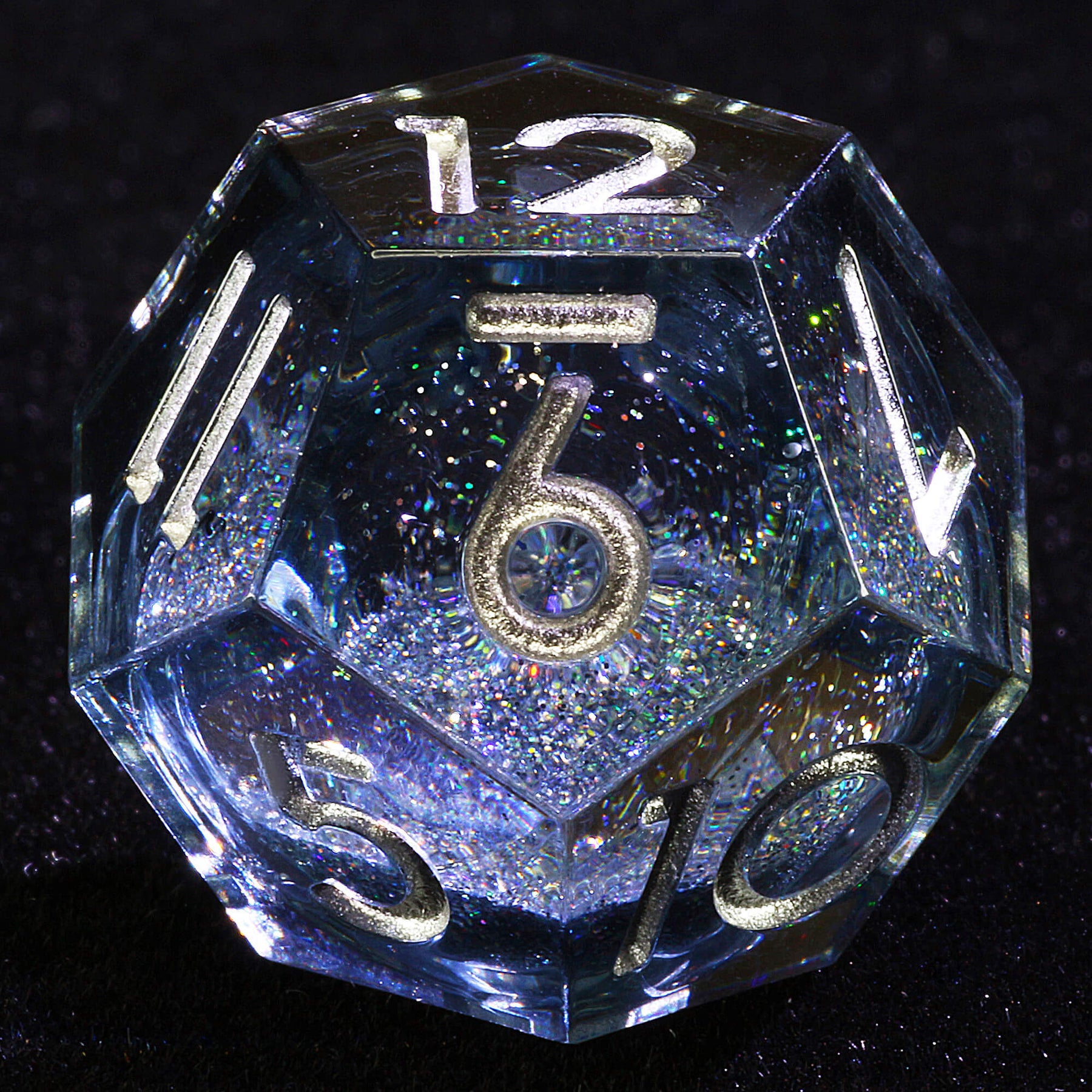 7 Polyhedral Resin Silver Liquid Core Set Dice D&D Black