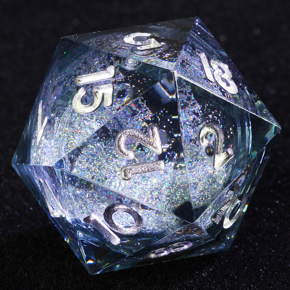 7 Polyhedral Resin Silver Liquid Core Set Dice D&D Black