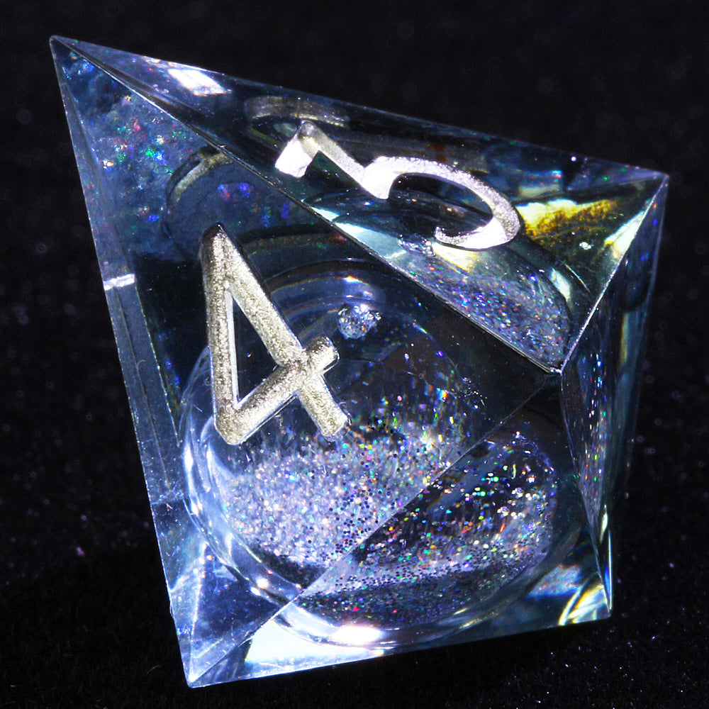 7 Polyhedral Resin Silver Liquid Core Set Dice D&D Black
