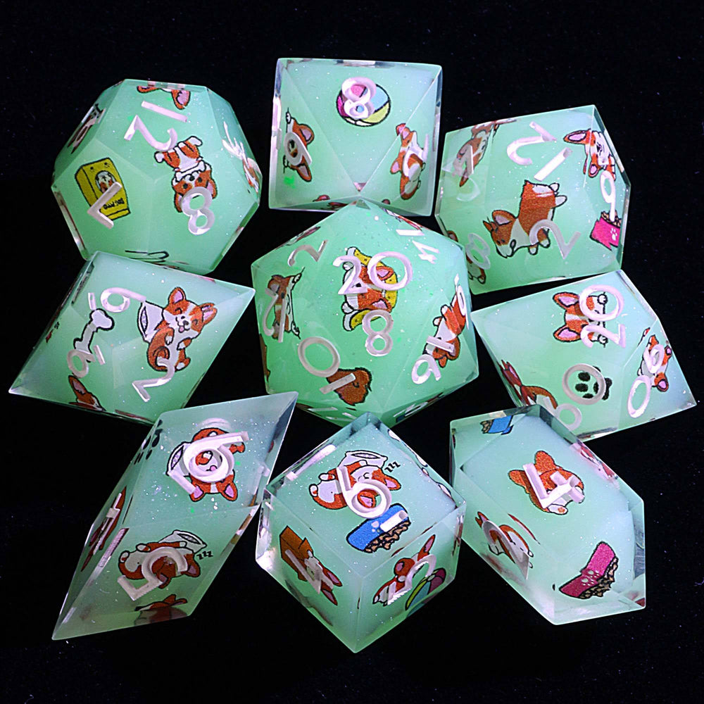 D&D Corgi Carnival Dice - 9pc Polyhedral Set