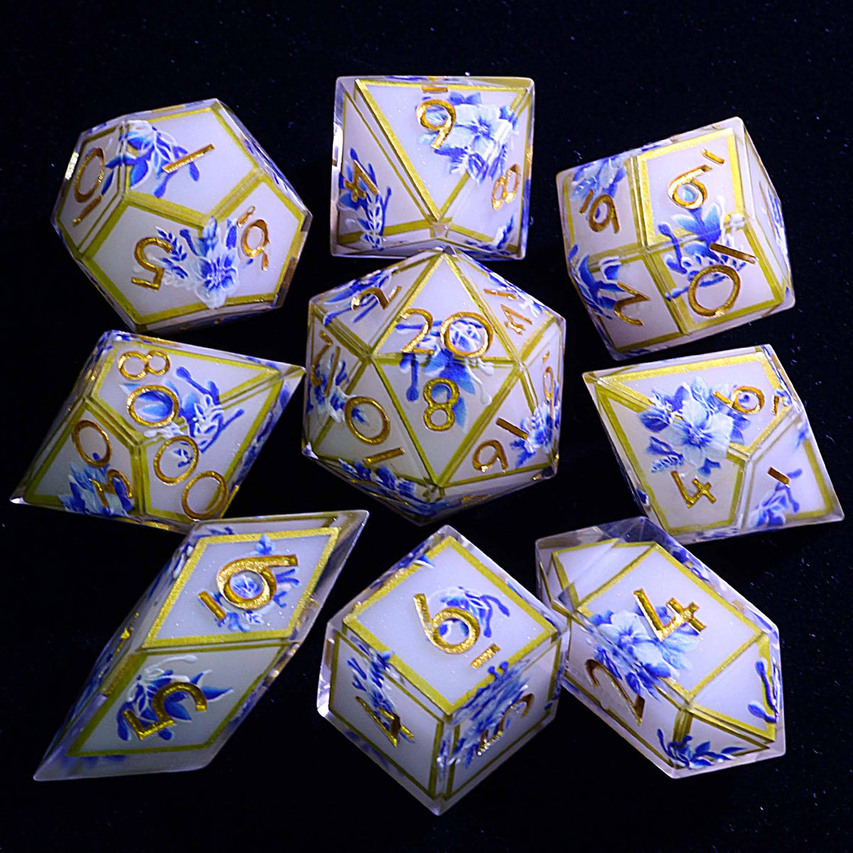 D&D Celestial Porcelain Dice - 9pc Decree Polyhedral Set