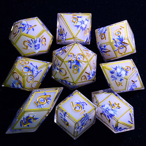 D&D Celestial Porcelain Dice - 9pc Decree Polyhedral Set