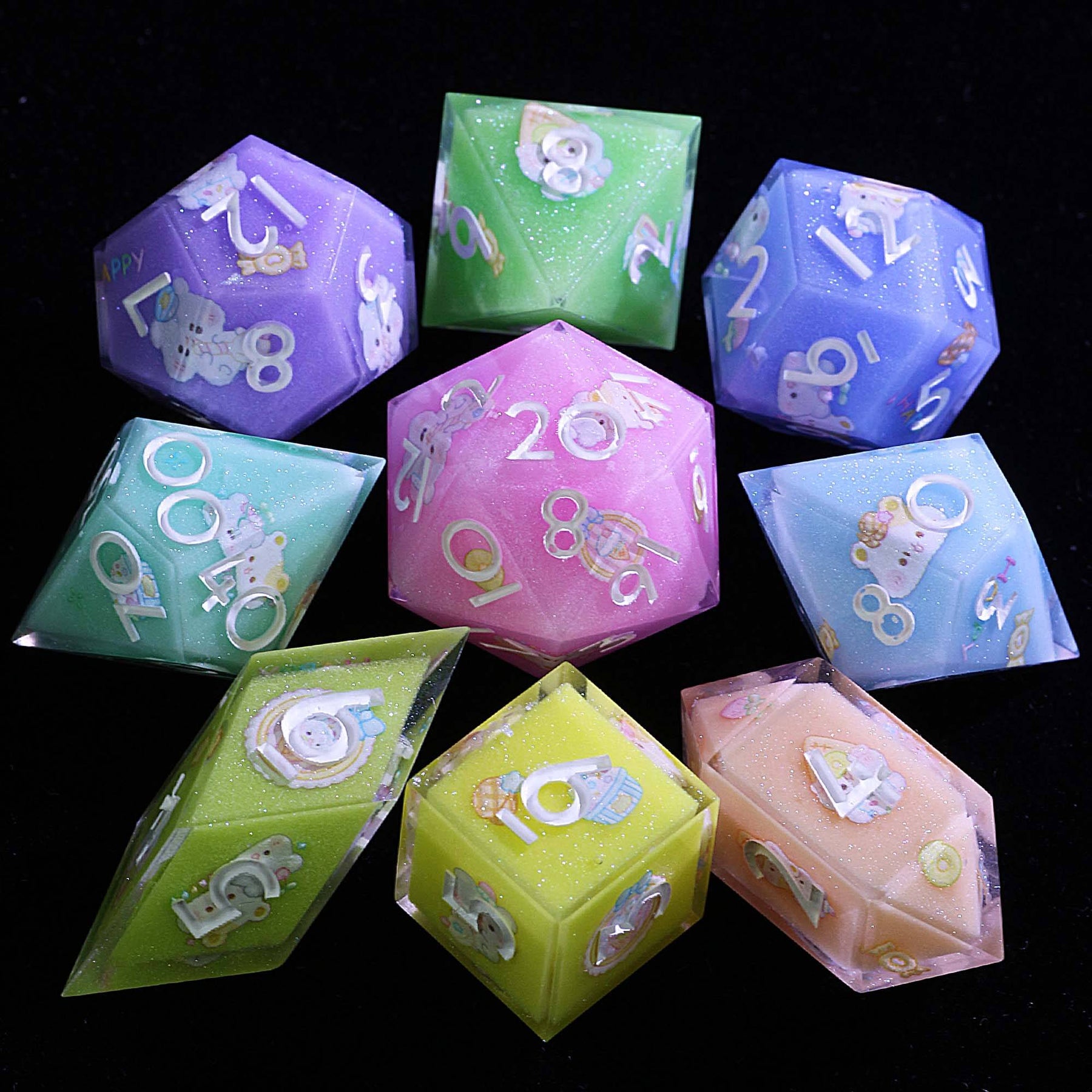 D&D Macaron Hamster Dice - 9pc Sweet Polyhedral Set