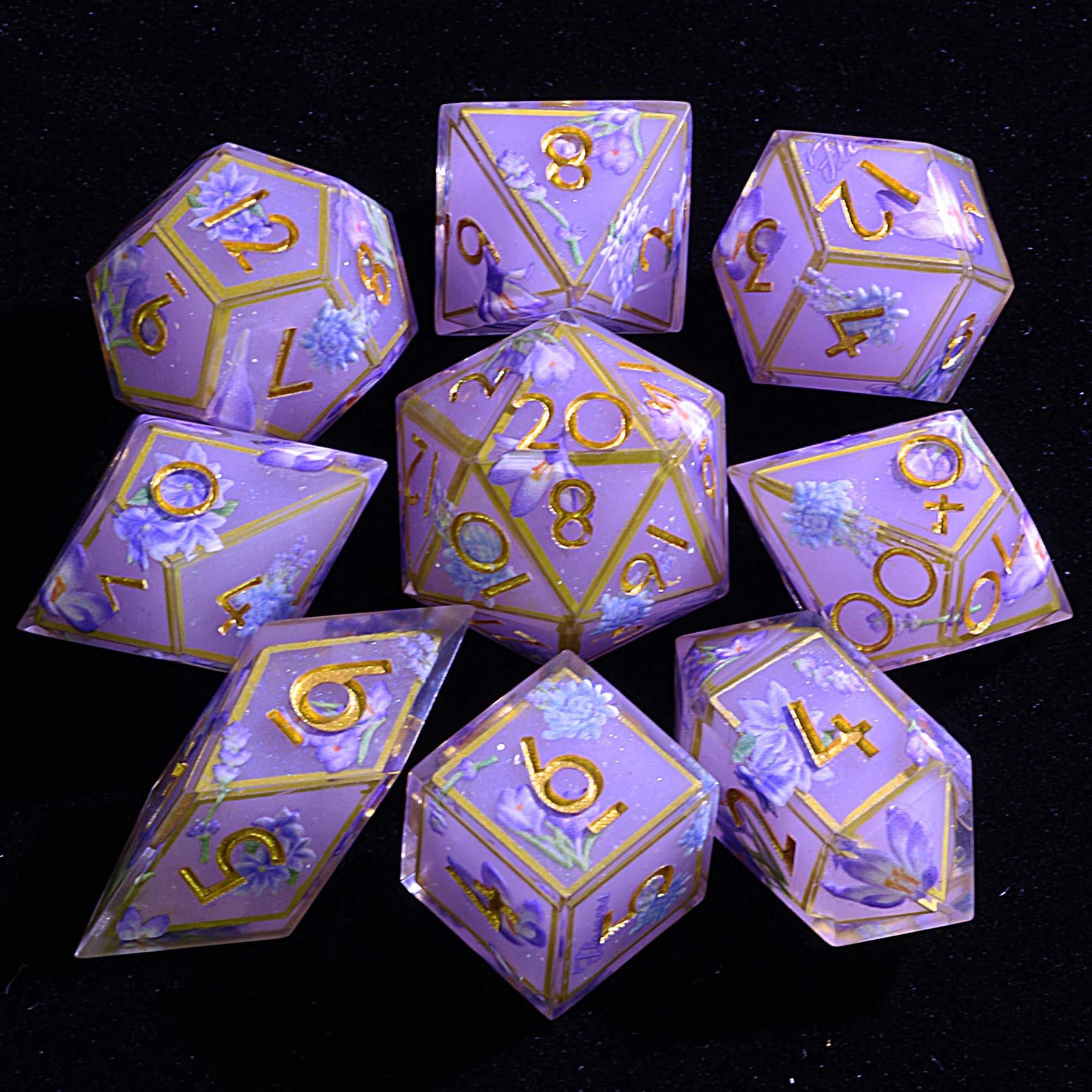 D&D Lavender Pact Dice - 9pc Moonlight Polyhedral Set