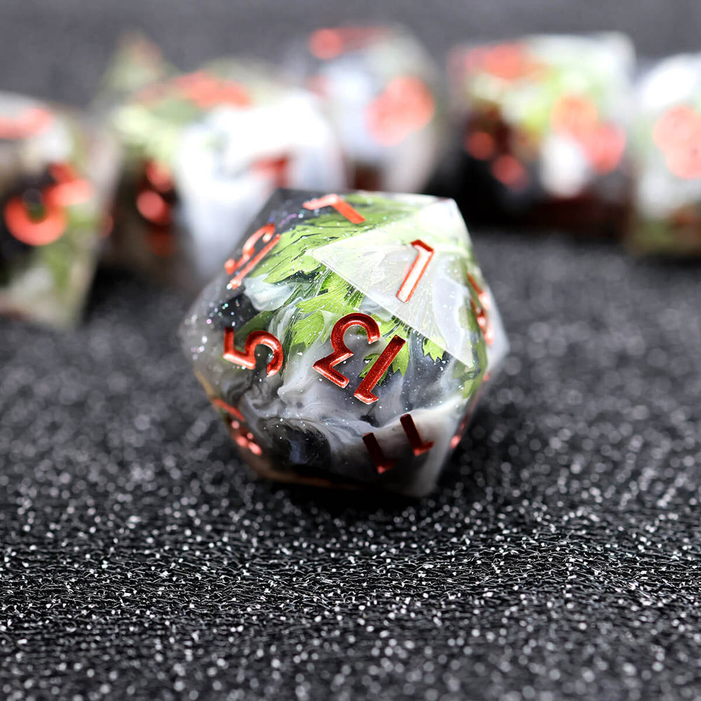 7-Piece Enchanted Forest Sharp Edge DND Dice Set | Dice of Dragons