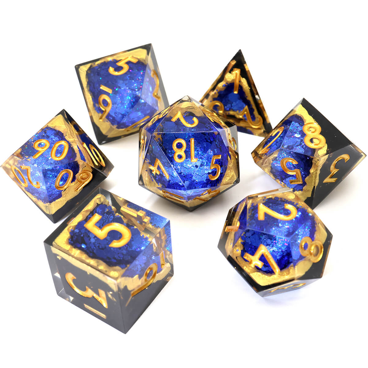 DND 7-Piece Sharp Edge Blue Geode Dice Set | Dice of Dragons