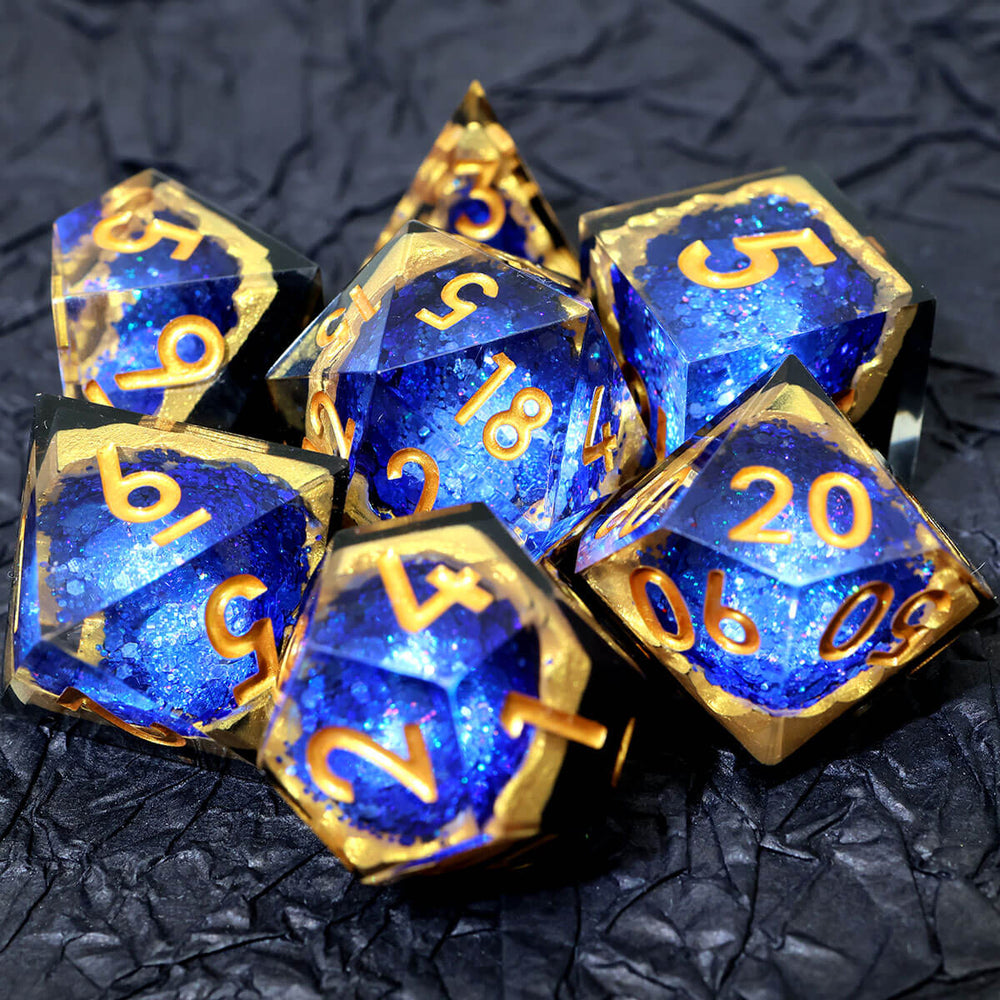 DND 7-Piece Sharp Edge Blue Geode Dice Set | Dice of Dragons