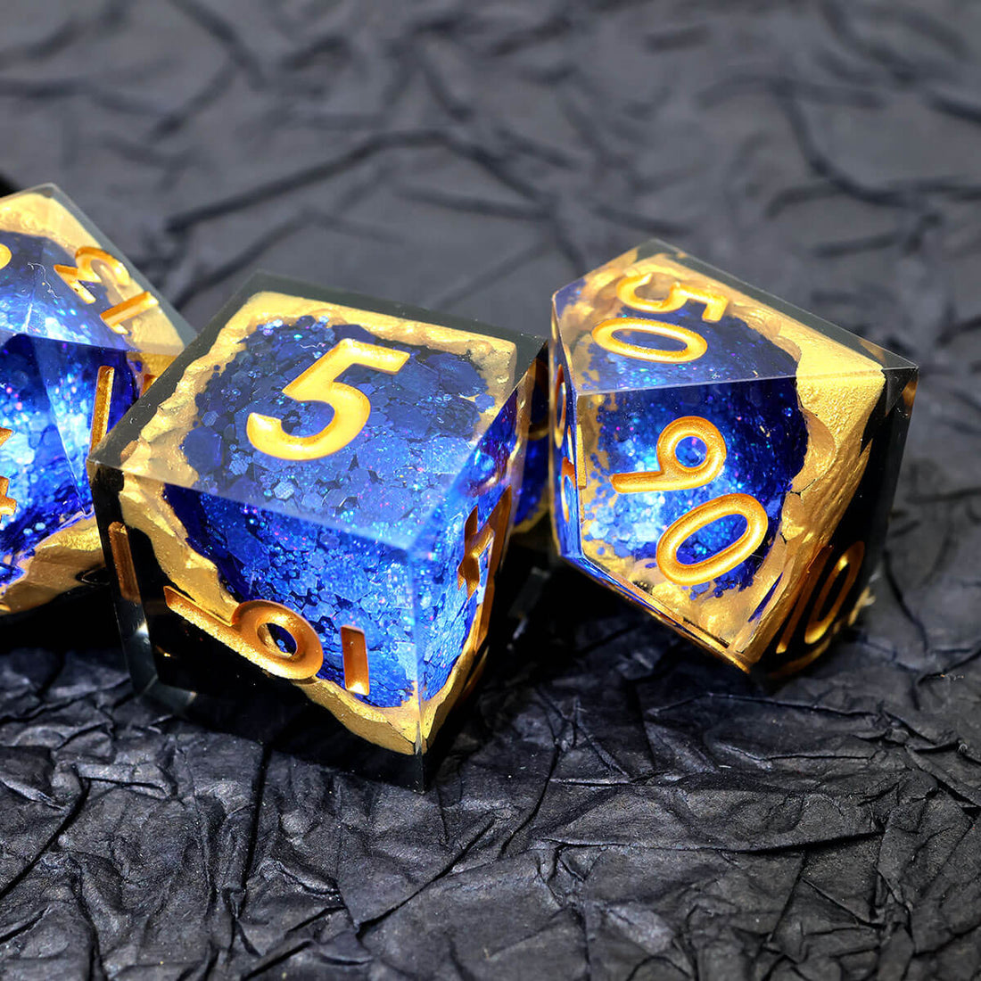 DND 7-Piece Sharp Edge Blue Geode Dice Set | Dice of Dragons