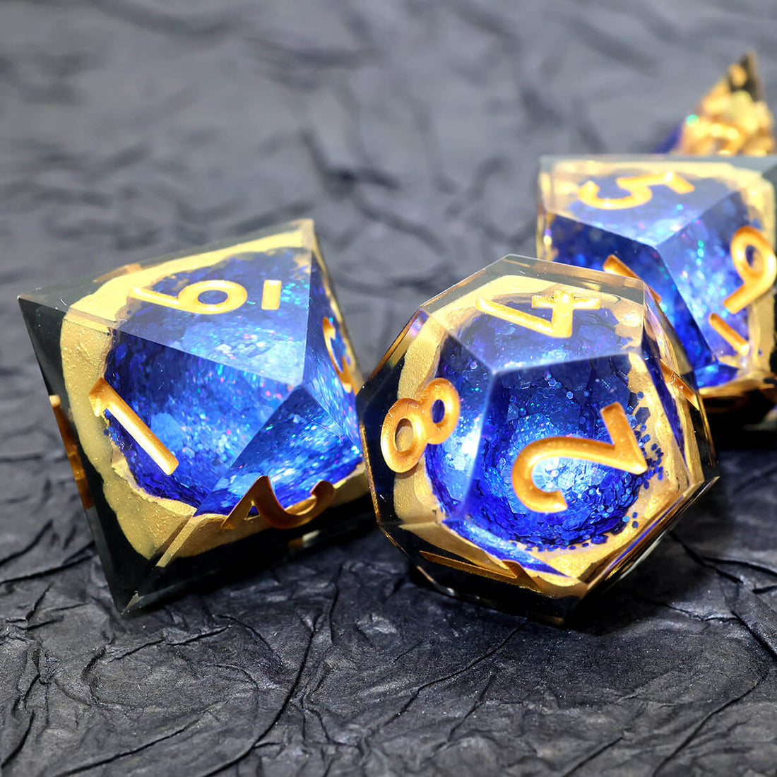 DND 7-Piece Sharp Edge Blue Geode Dice Set | Dice of Dragons