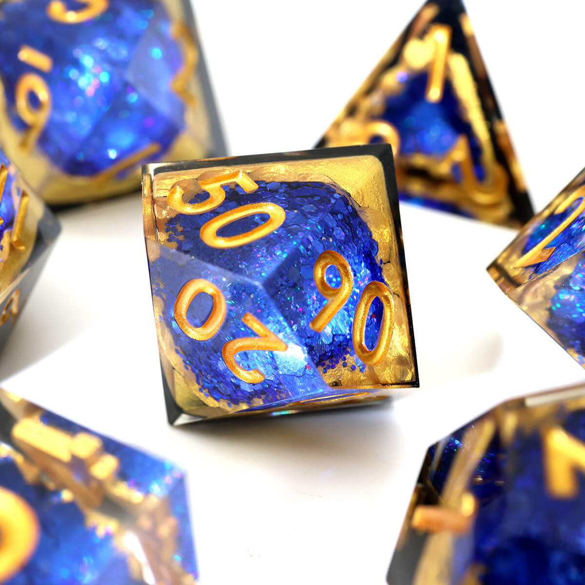 DND 7-Piece Sharp Edge Blue Geode Dice Set | Dice of Dragons