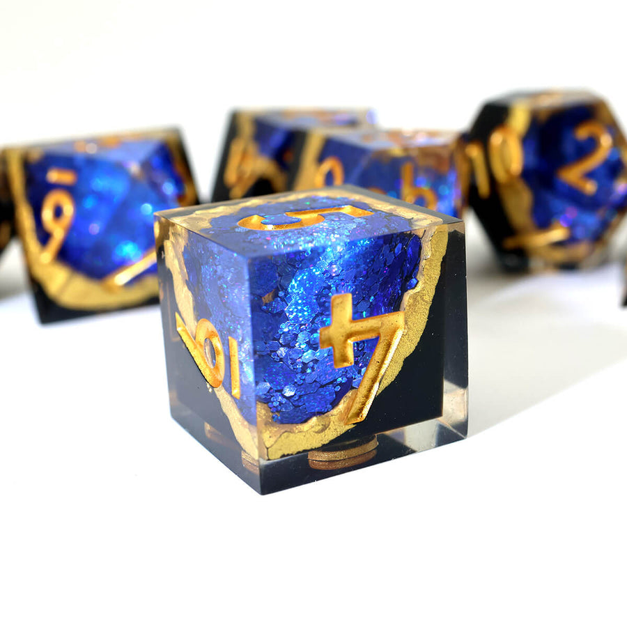 DND 7-Piece Sharp Edge Blue Geode Dice Set | Dice of Dragons