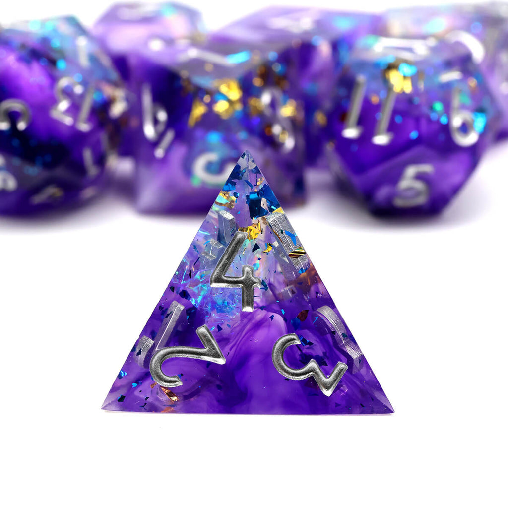 DND Dice Set Purple Crystalline 7-Piece Sharp Edge | Dice of Dragons