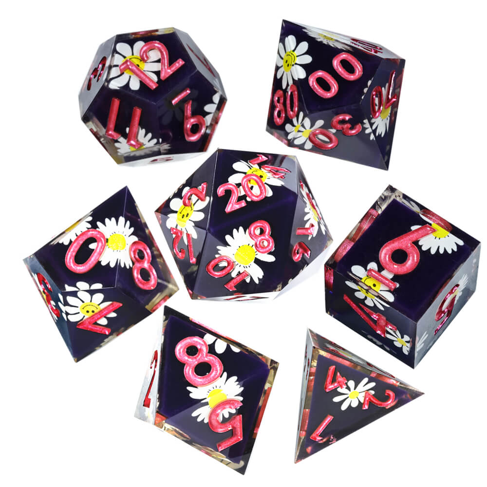 Smiling Daisy Polyhedral Resin D&D Dice Set | Dice of Dragons