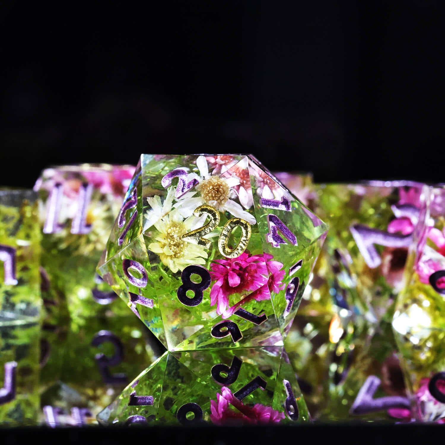Flower Handmade Polyhedral DnD Dice Set | Artistic RPG Dice