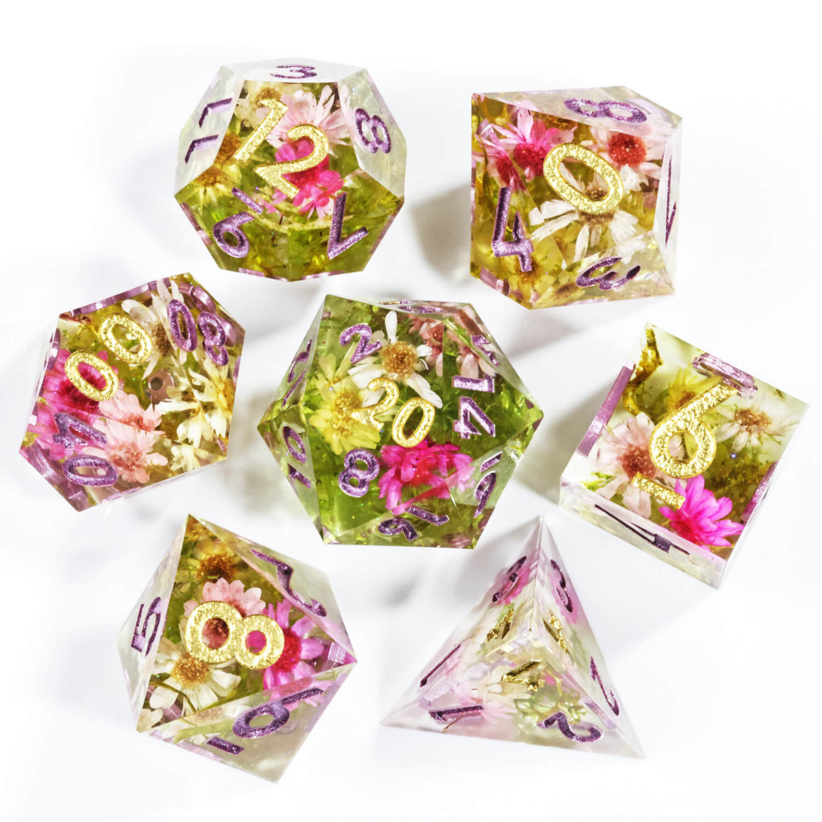 Flower Handmade Polyhedral DnD Dice Set | Artistic RPG Dice